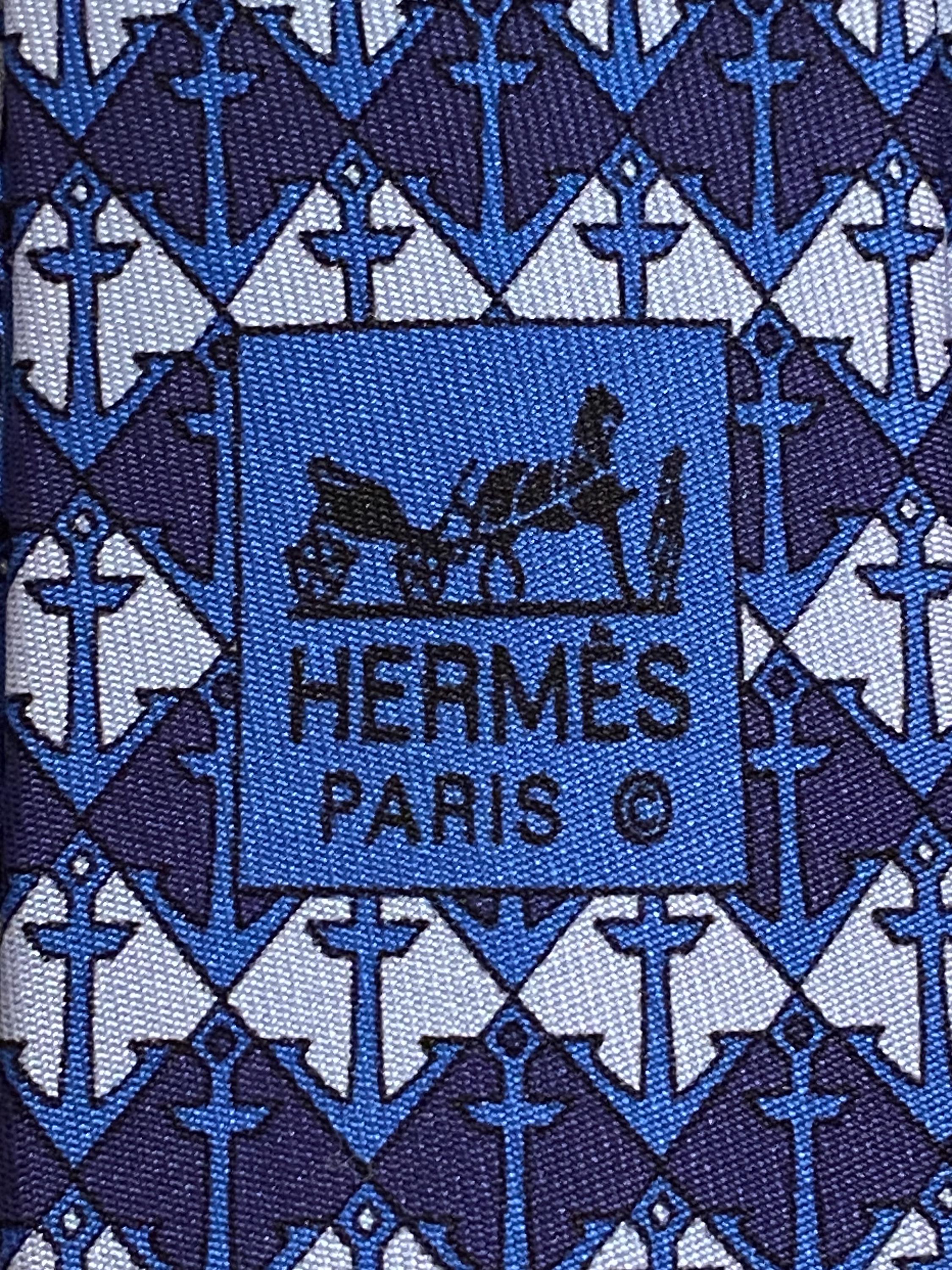 Hermes 7664 TA Blue Anchor 100% Silk Tie New in Box Without Tags - Etsy