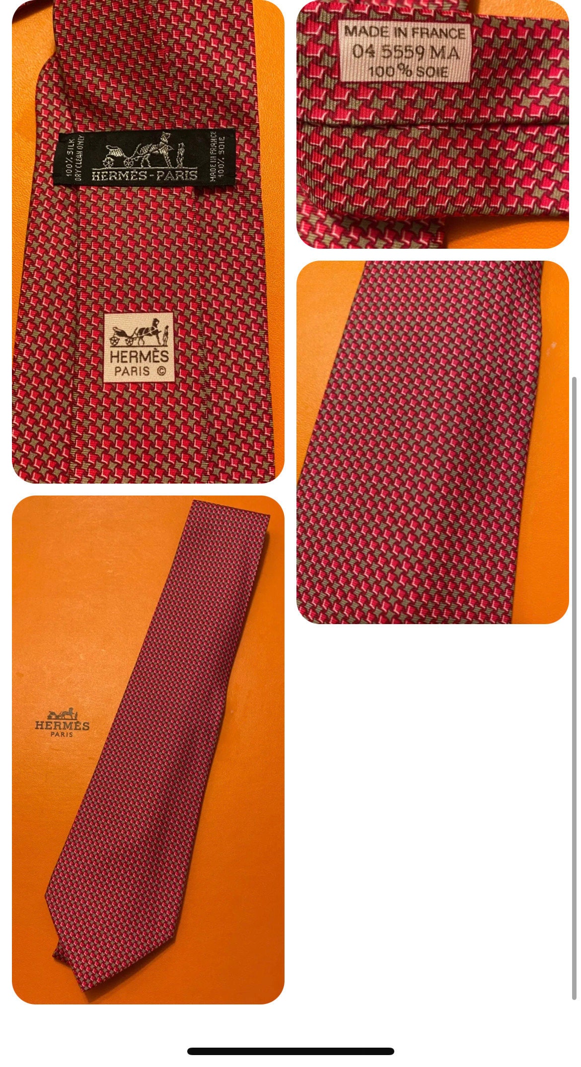 Hermes Red Geometric Patten 045559 MA Silk Tie New in Box Without Tag ...
