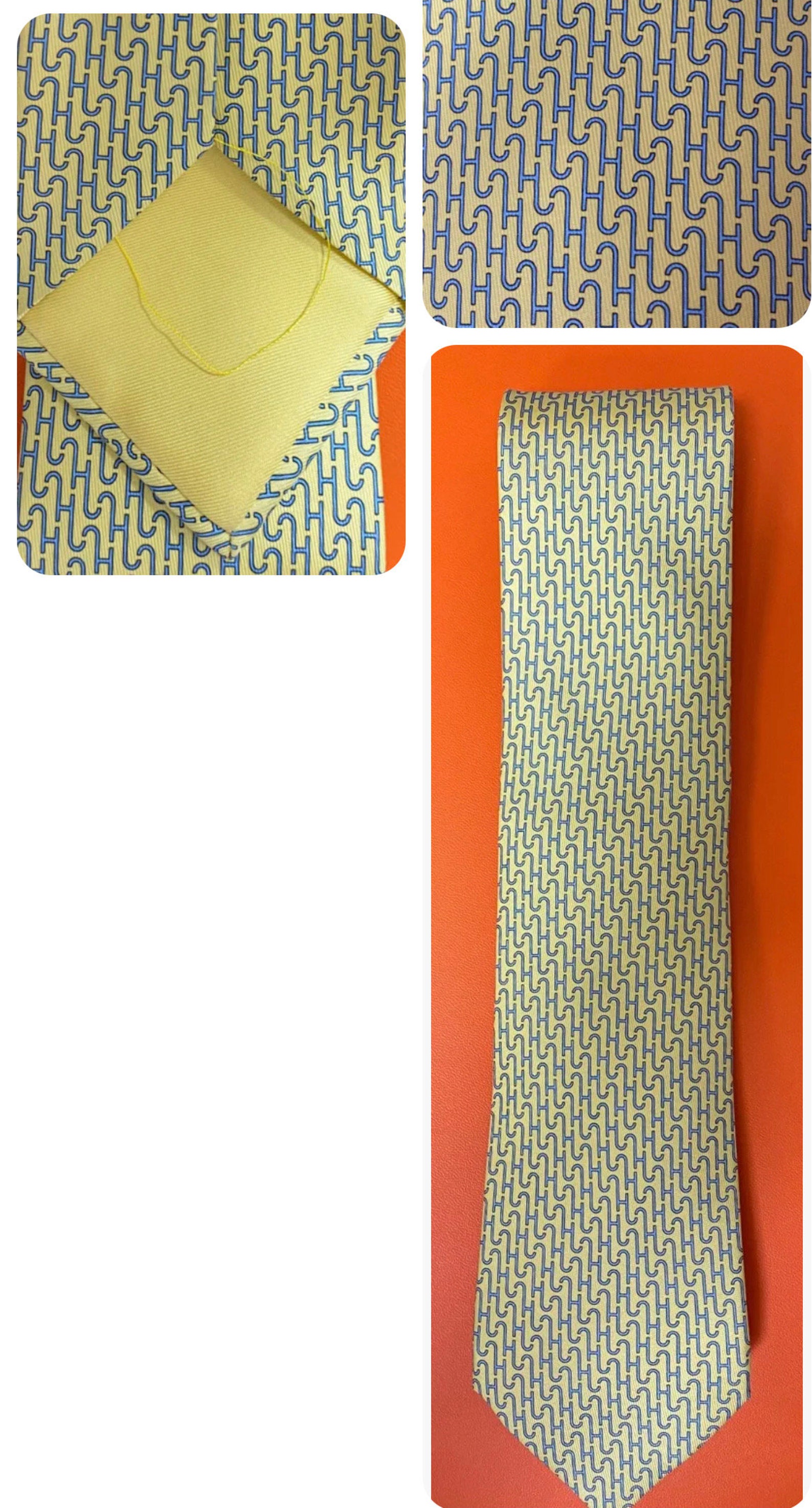 Hermes Tie 605906 SA Yellow "h" Pattern 100% Silk Tie NIB Without Tag ...