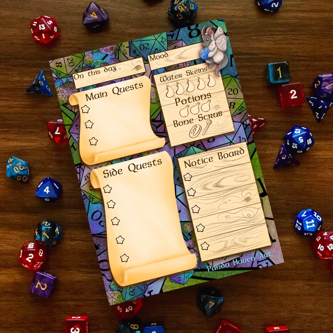 Dnd Daily Quest Planner, Daily Task List, Water Tracker, Memopad - Etsy