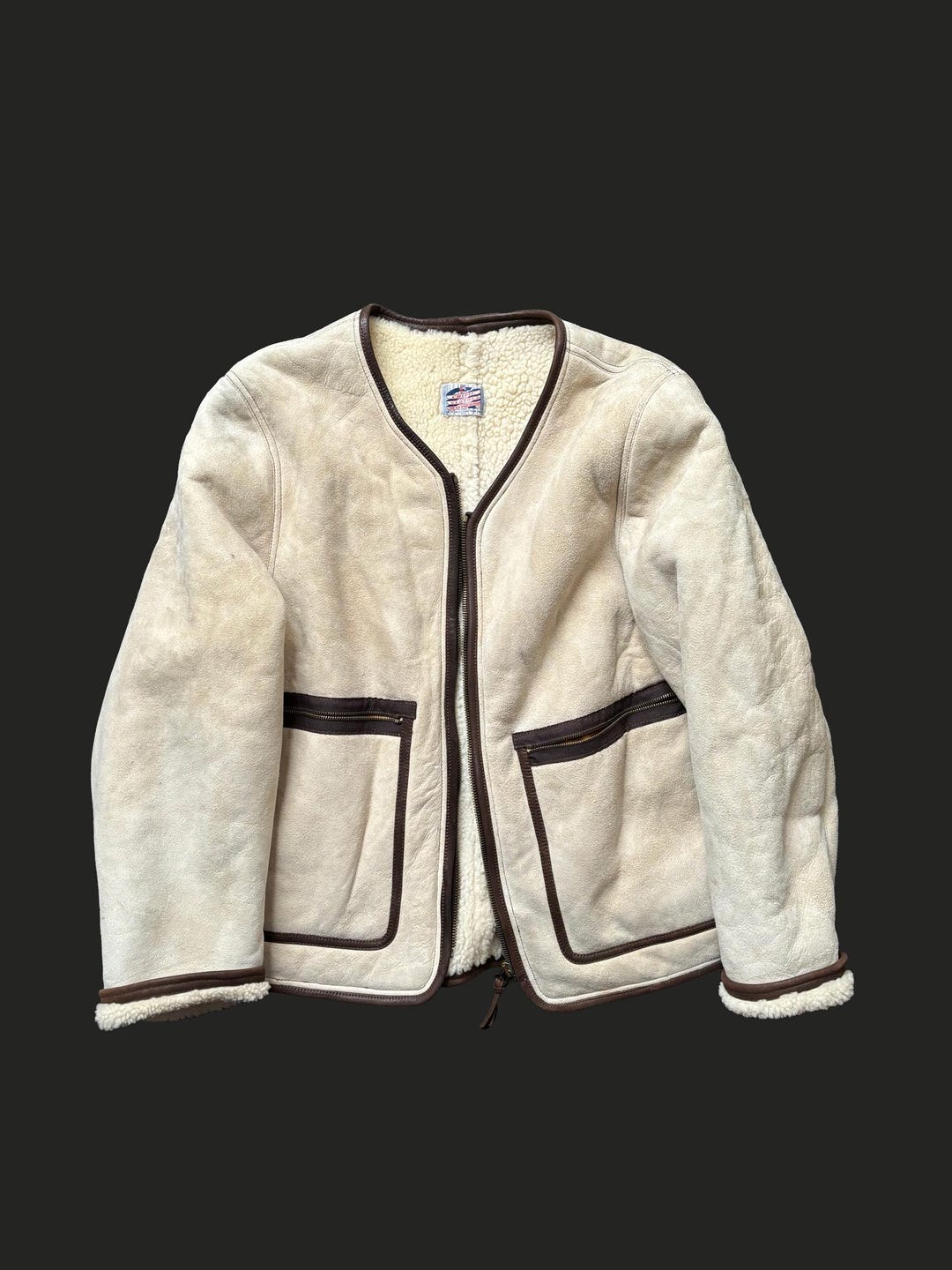 Vintage Sheep Skin Coat Work Metalic Zipper Chipie Hunting Worker ...