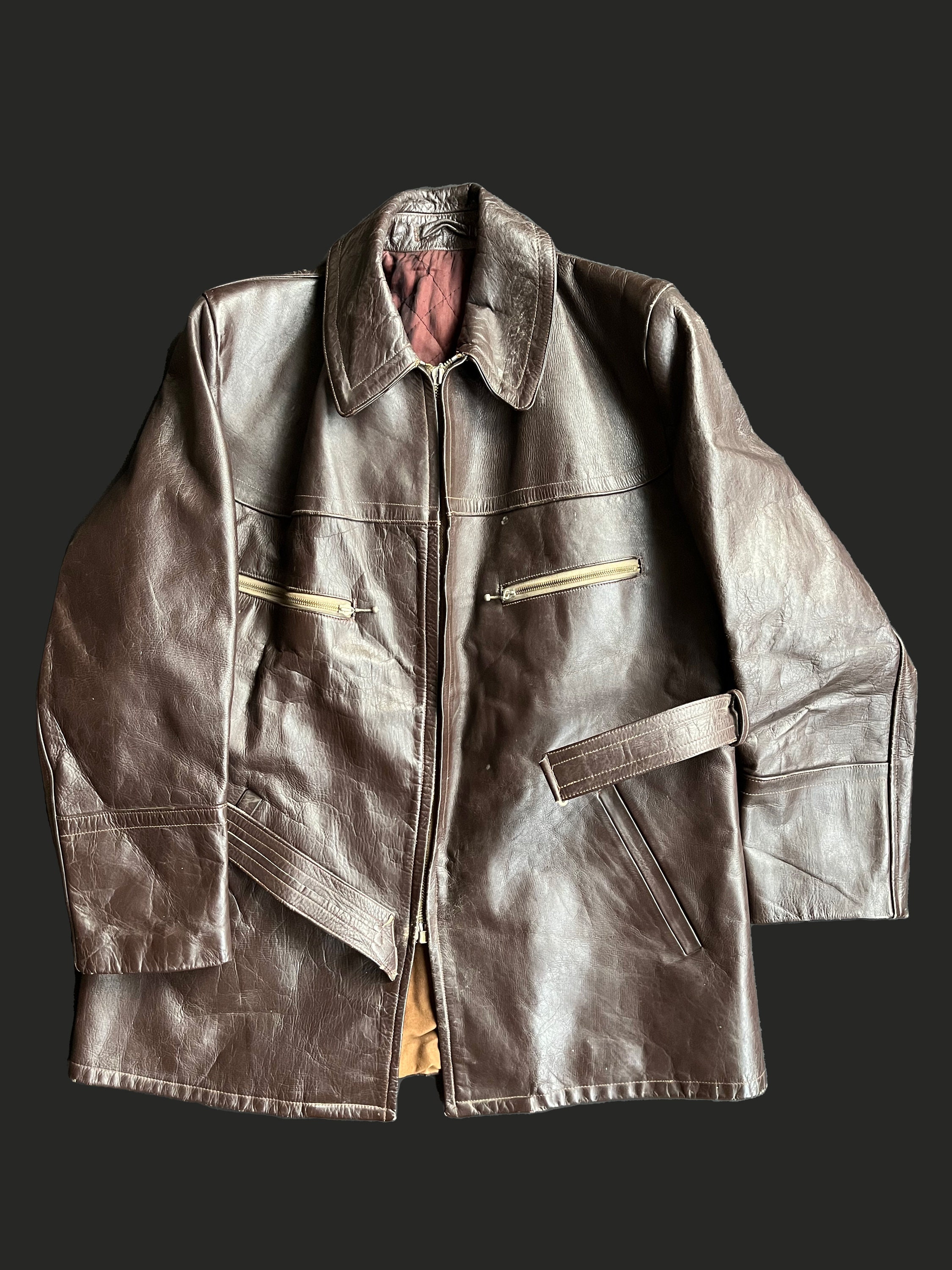 Cyclist Vintage Leather Jacket Coat 1940s German 40s Ruhr Cyclist Vintage Leather Jacket Coat 1940s German 40s Ruhr