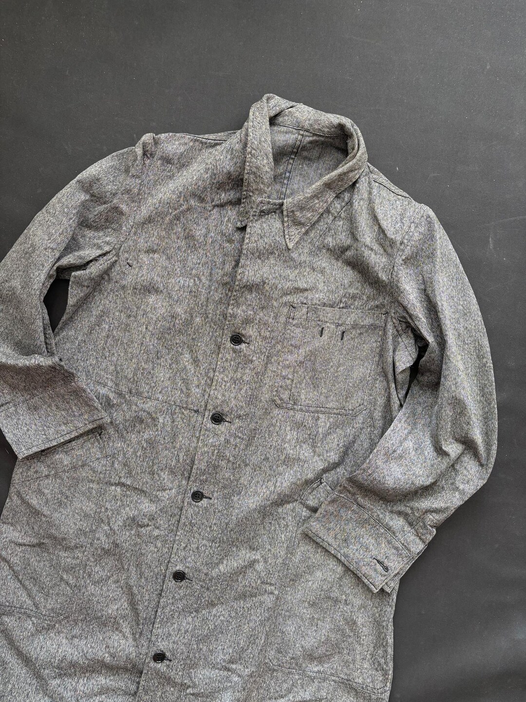 Atelier Coat Long Work Jacket Grey Chambray Travail Shop Keeper ...