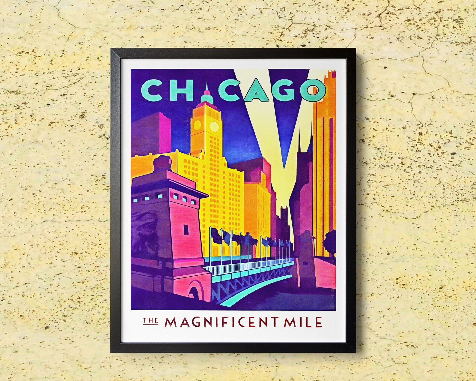 Chicago Wall Art, Chicago Travel Poster, Magnificent Mile, Beaux Arts ...