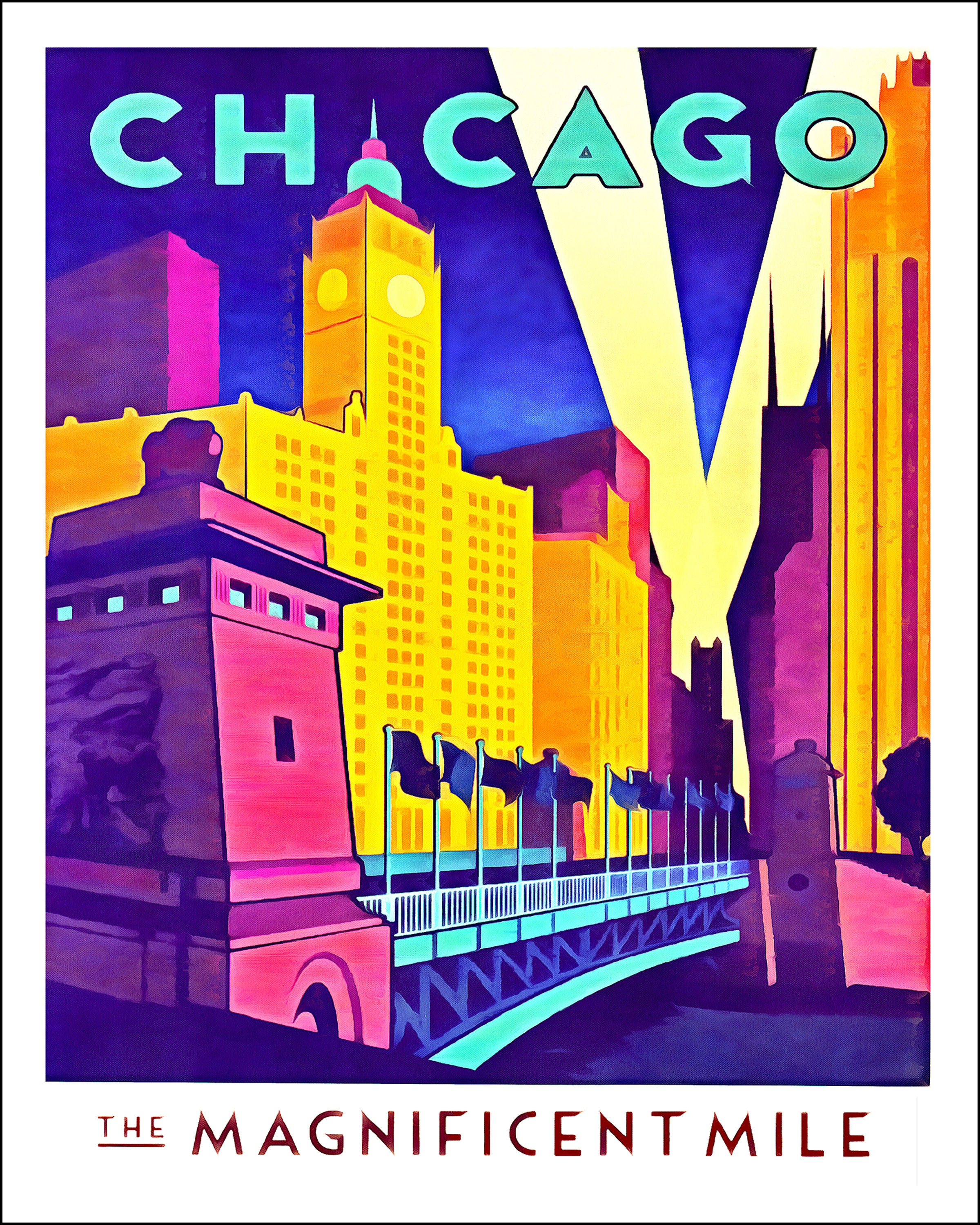 Chicago Wall Art, Chicago Travel Poster, Magnificent Mile, Beaux Arts ...
