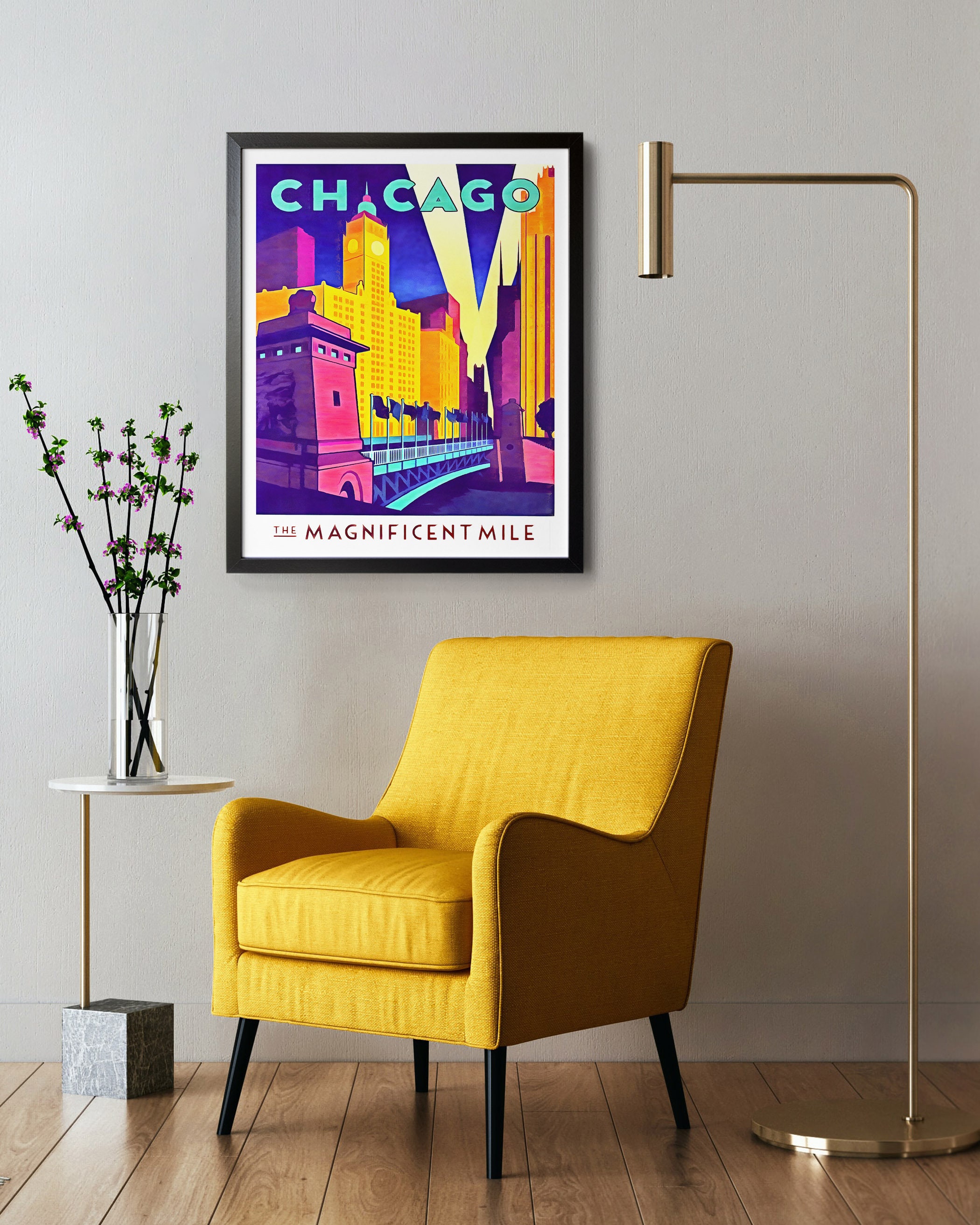 Chicago Wall Art, Chicago Travel Poster, Magnificent Mile, Beaux Arts ...