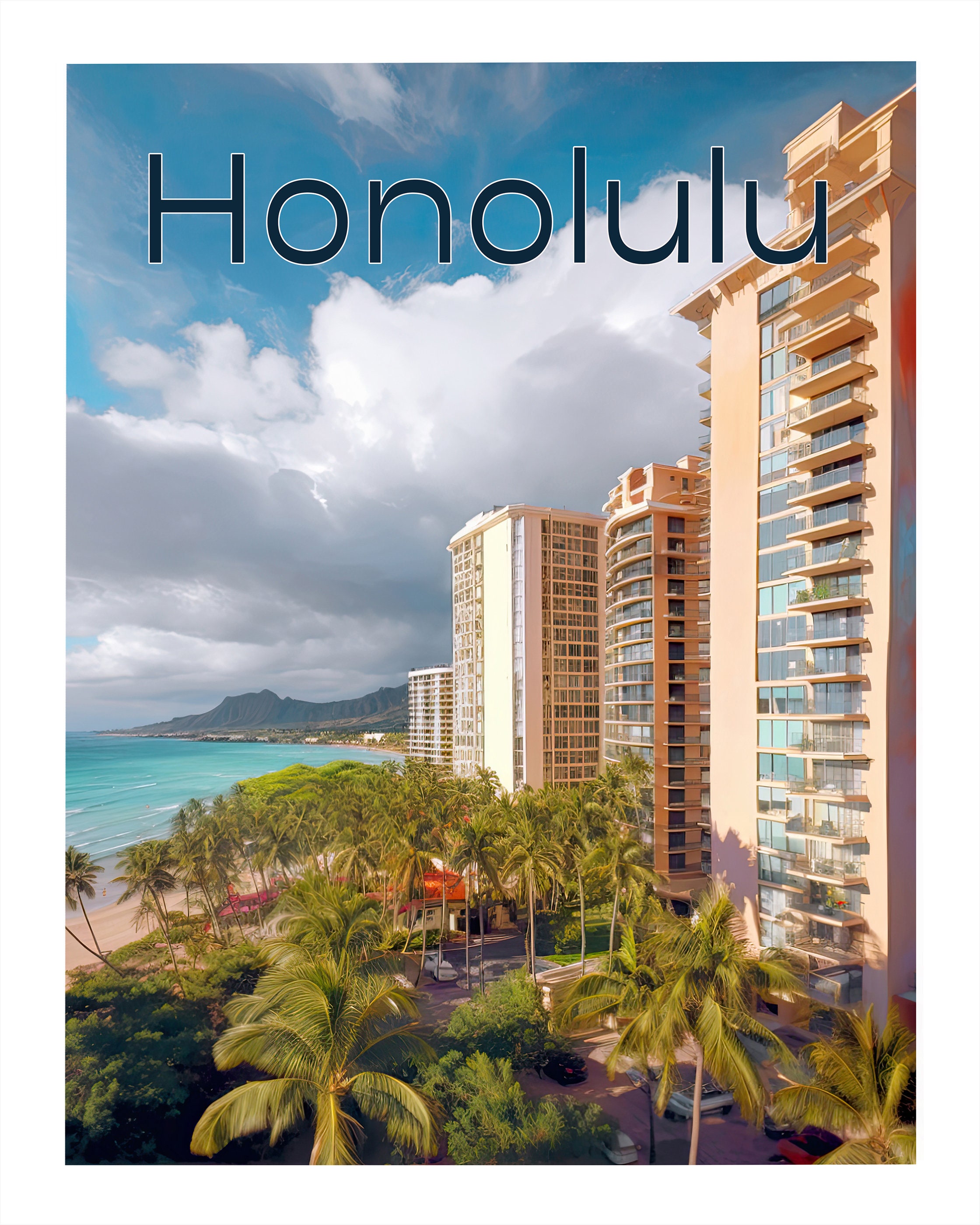 Honolulu Hawaii Wall Art Travel Poster Topical Paradise - Etsy