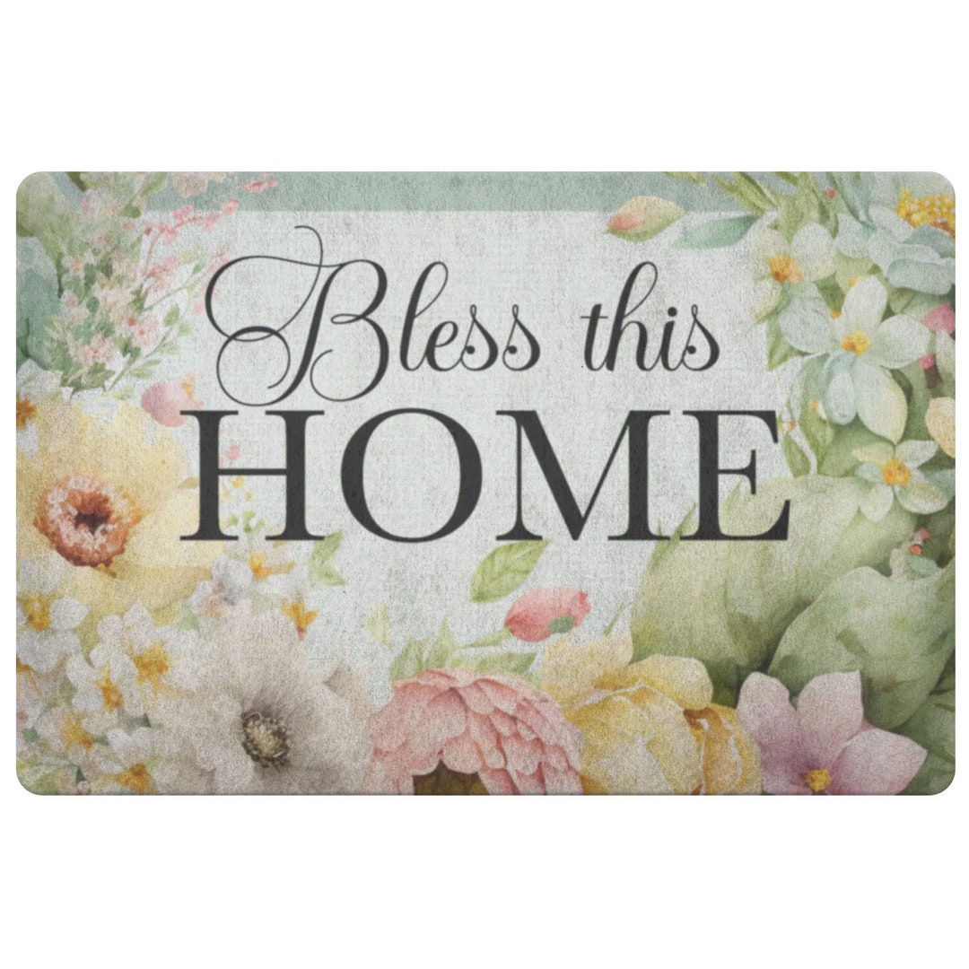 Christian Door Mat Bless This Home Floral Doormat, Pretty Welcome Mat ...