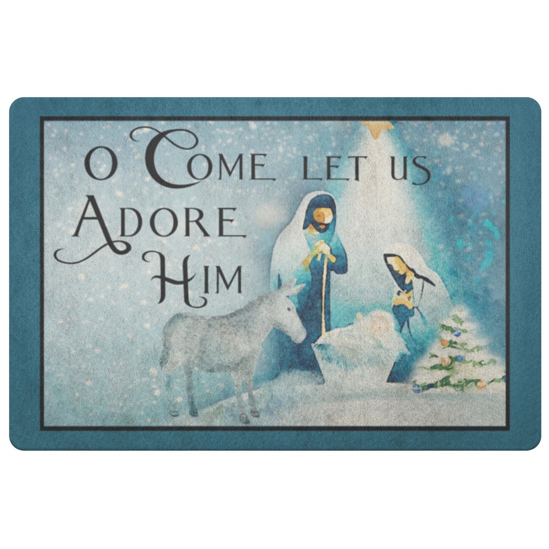 Nativity Christmas Door Mat, Christmas Welcome Mat, Mary Joseph Jesus ...