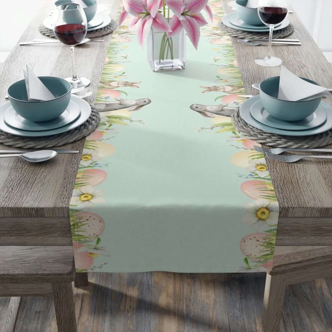 Easter Table Runner cotton or Poly Easter Bunny, Spring Table Runner ...