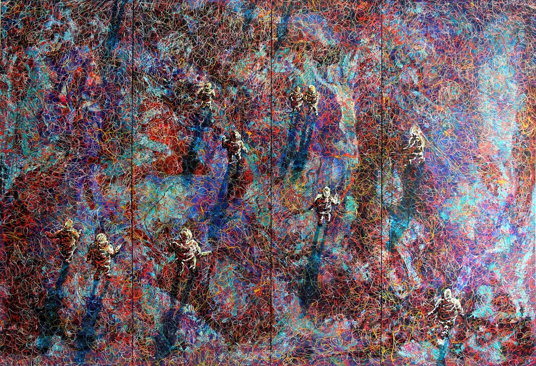 Large Painting in Four Parts, Experimental Painting Acrylic on Canvas ...