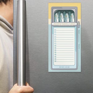Canned Sardines Magnetic Grocery List Notepad (4.25x9 ) / Cute Fish Notepad, Shopping Checklist ...