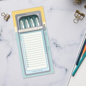 Canned Sardines Magnetic Grocery List Notepad (4.25x9 ) / Cute Fish Notepad, Shopping Checklist ...