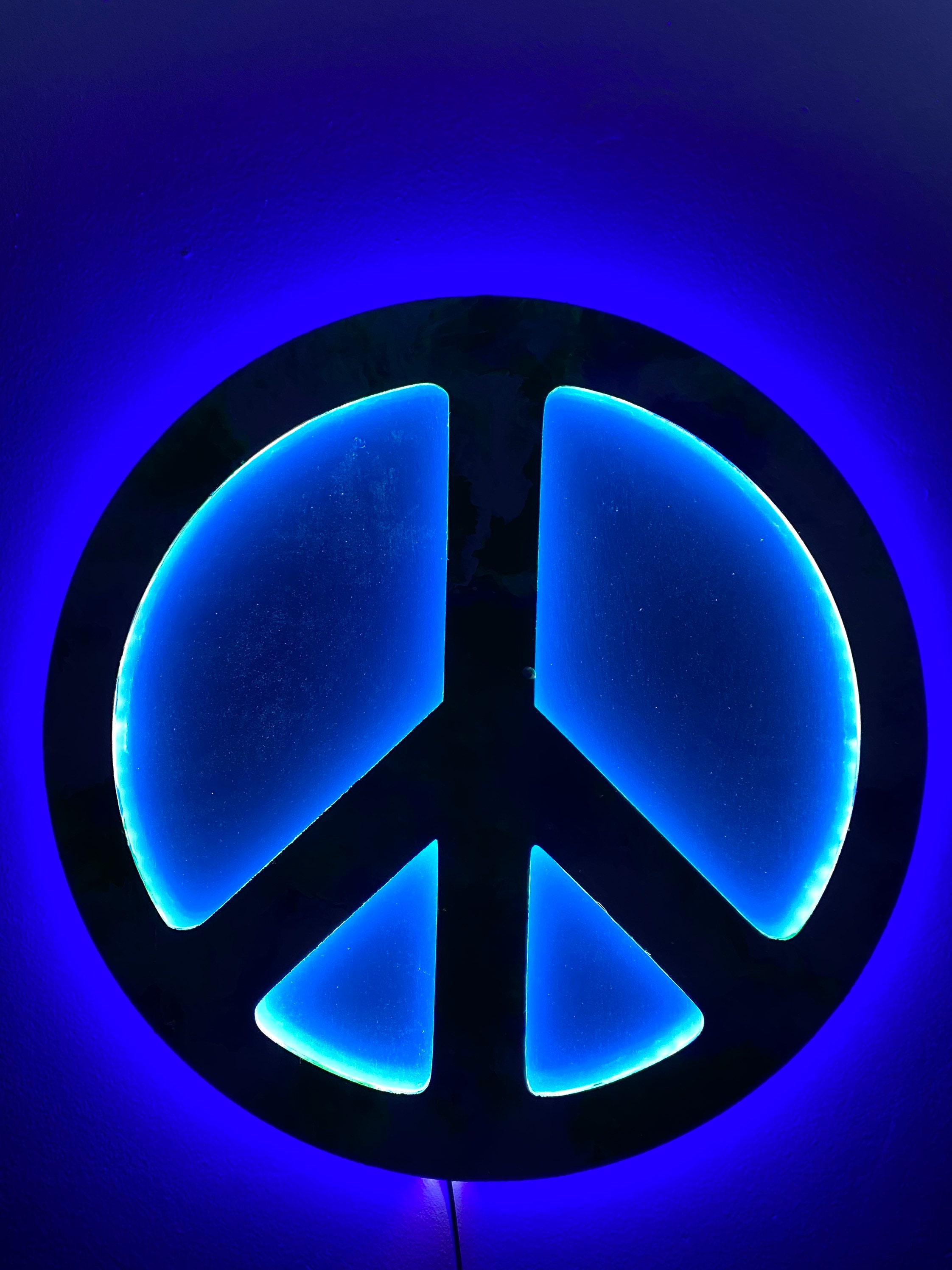 Neon Blue Peace Sign