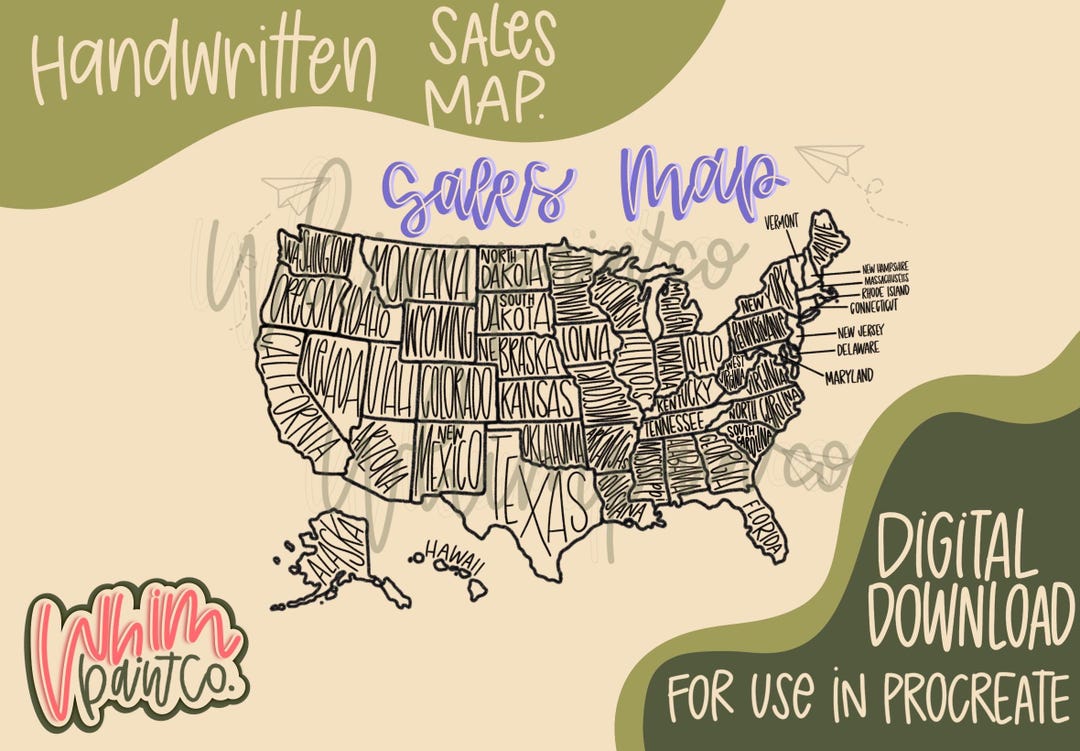Sales Map Tracker Digital Download Printable Procreate Png Pdf Small ...