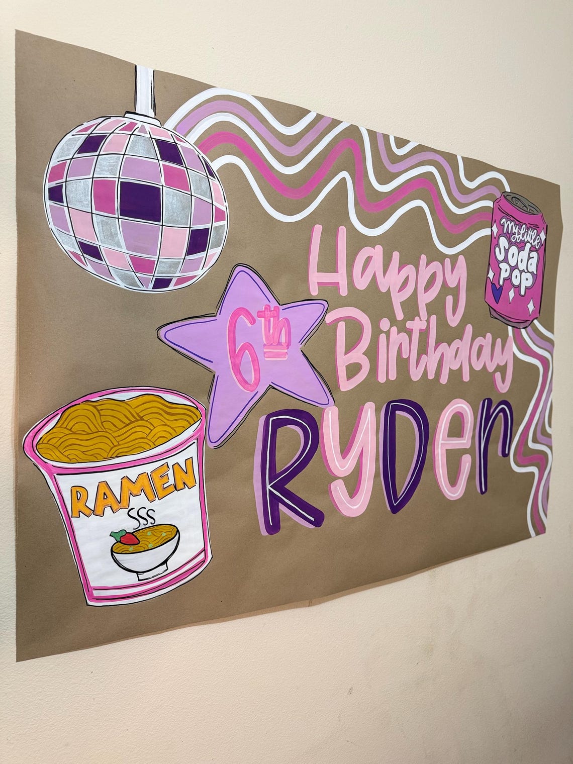 Birthday Banner Custom Hand Painted Butcher Kraft Paper Personalized ...