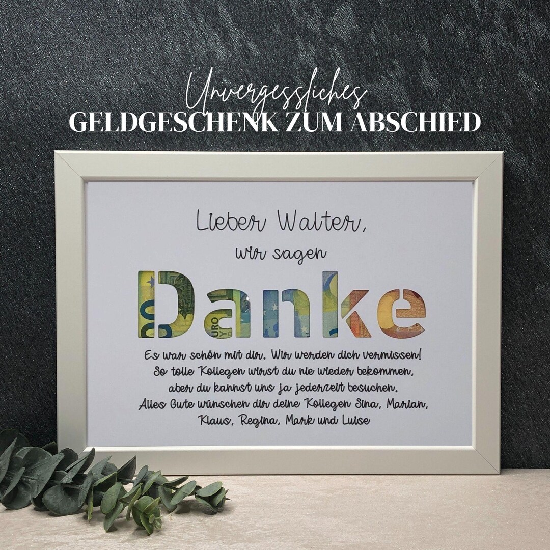 Geldgeschenk zum Abschied Kollege / Kollegin, Geschenk zum Ruhestand ...
