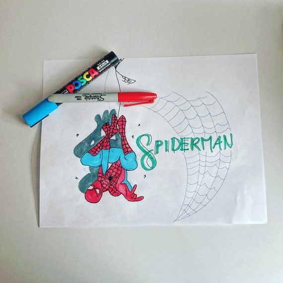 Spider-man Cartoon Drawing | Etsy