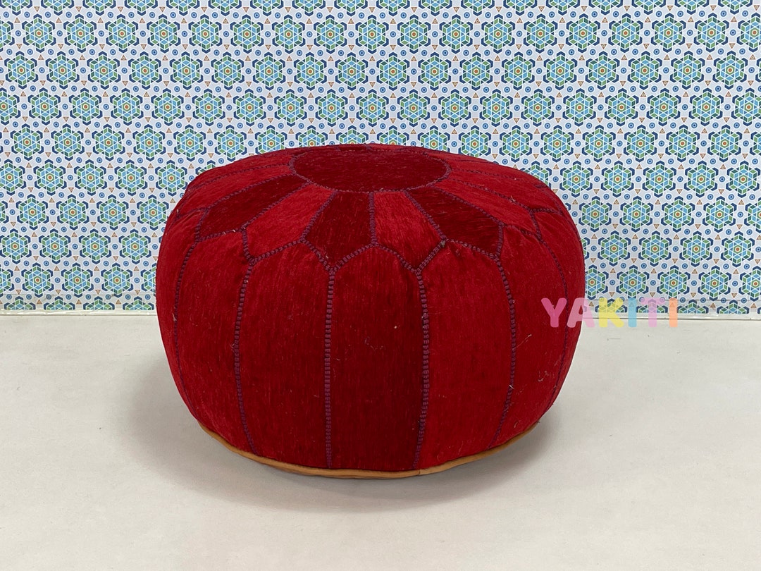YAKITI Red Round Foot Rest, Moroccan Handmade Pouf, Home Decor, Ottoman ...