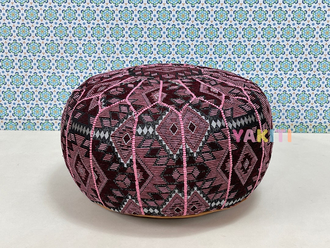 YAKITI Round Moroccan Pouf, Foot Rest, Handmade Pouf, Home Decor ...