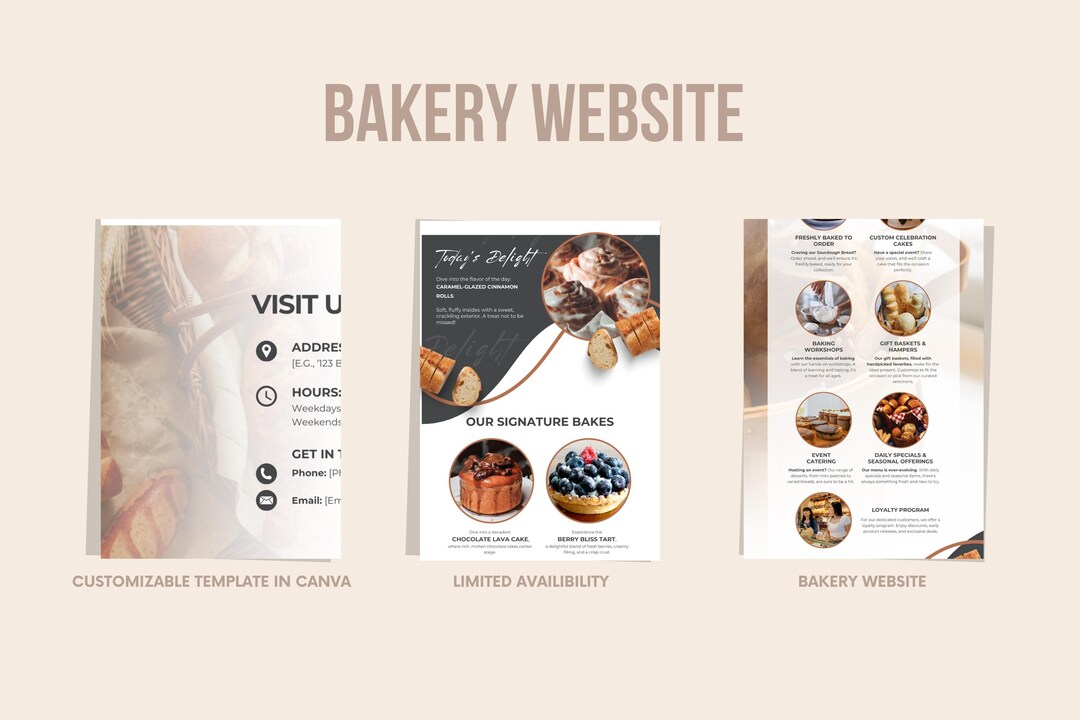 Bakery Website Template Editable in Canva | Complete Website Design for ...