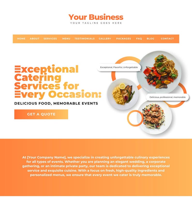 Catering Website Template Editable in Canva | Food Service Web Design ...