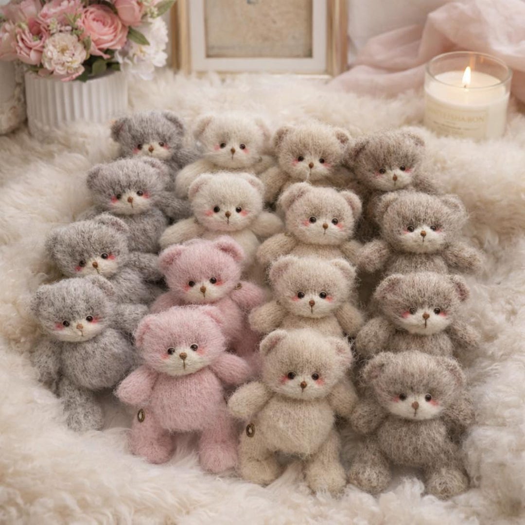 Handmade Crochet Bear Plush Toy, Amigurumi Bear Figurine, Cute Small ...