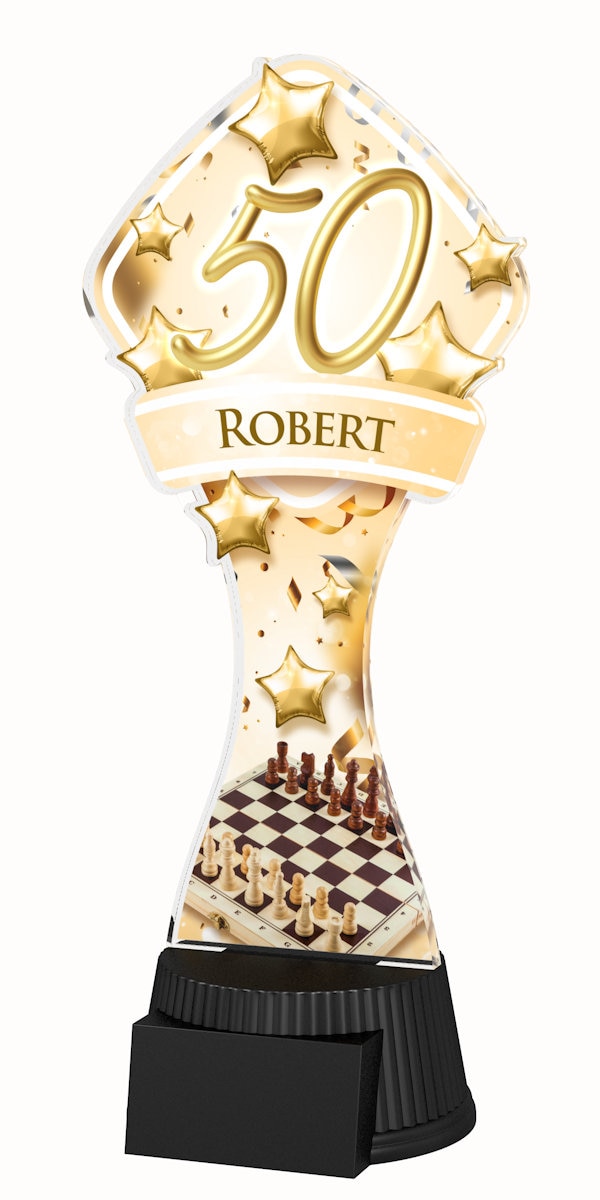Trophy Monster Chess 50 Birthday Full Color or Gold Double Printed 1/8 ...