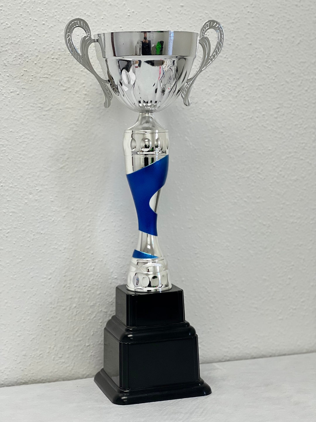 Silver Finish Trophy With Blue Accent - Award Trophy for Sports, Events ...