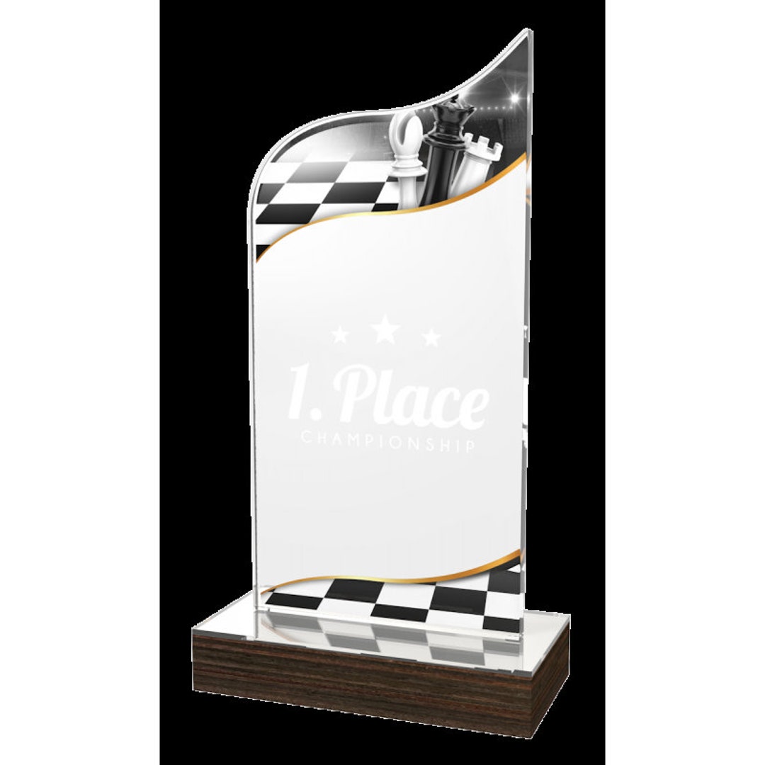 Chess Tournament Trophy - 1st Place Championship Award - Acrylic & Wood ...