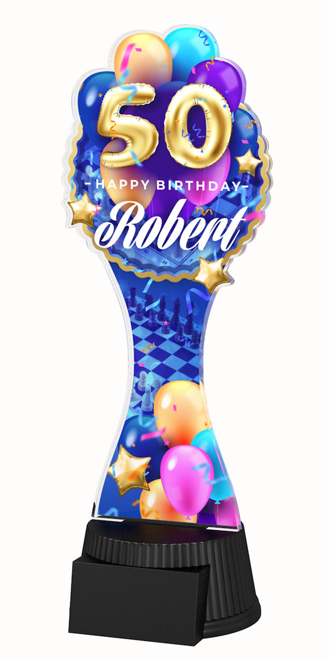 Trophy Monster Chess 50 Birthday Full Color or Gold Double Printed 1/8 ...