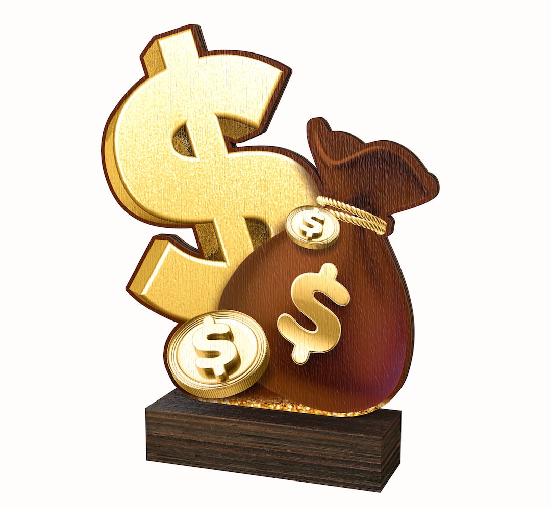 Money Dollar Sign Wood Sculpture Trophy Awards " Eco Friendly " | Bulk ...