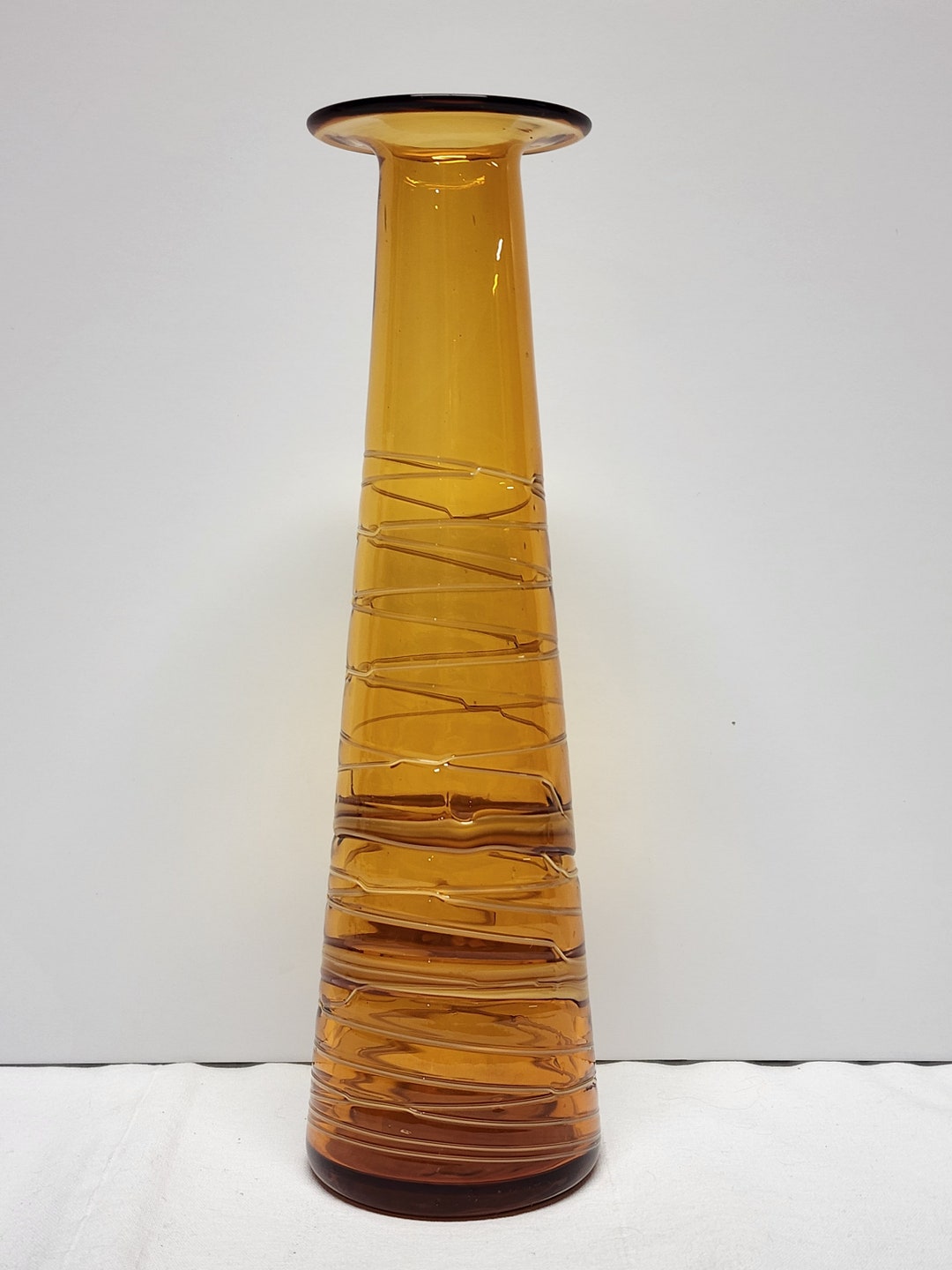 Vintage Hand Blown 11 Amber Art Glass Spaghetti Vase - Etsy
