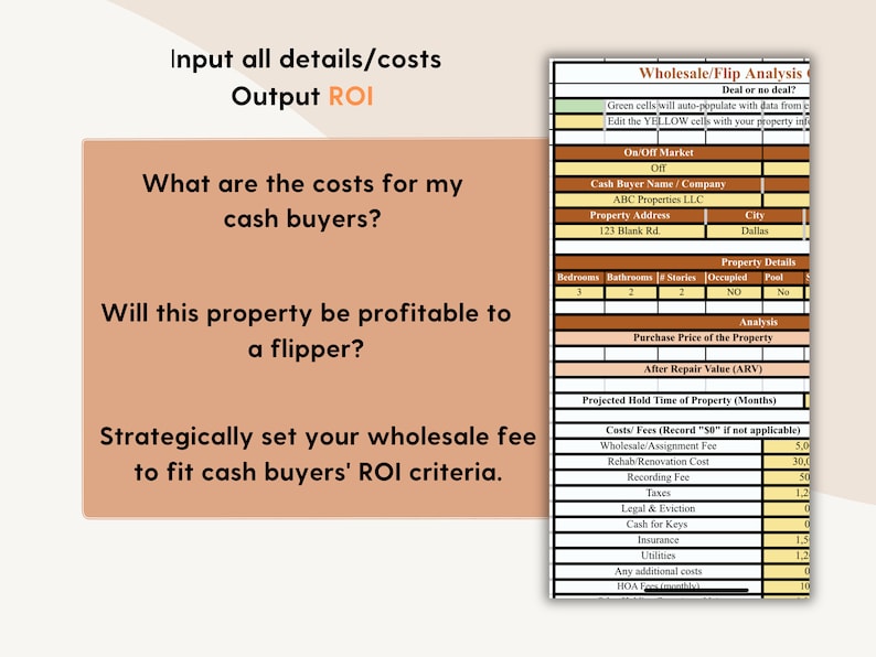 Wholesale Real Estate Calculator, Spreadsheet Template, Real Estate ...