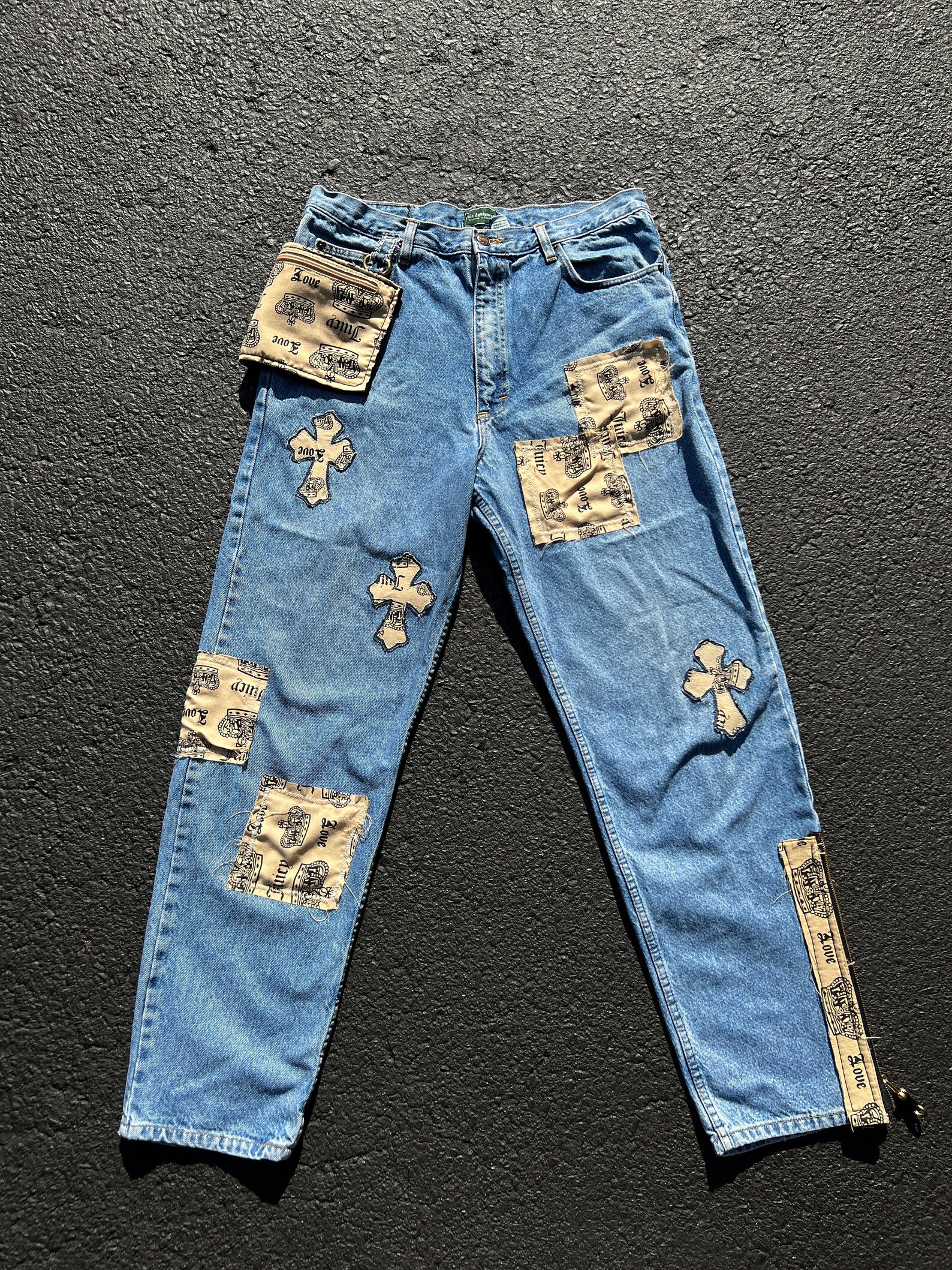 Custom Upcycled Juicy Couture Y2K Denim Jeans W/ Hip Pouch - Etsy