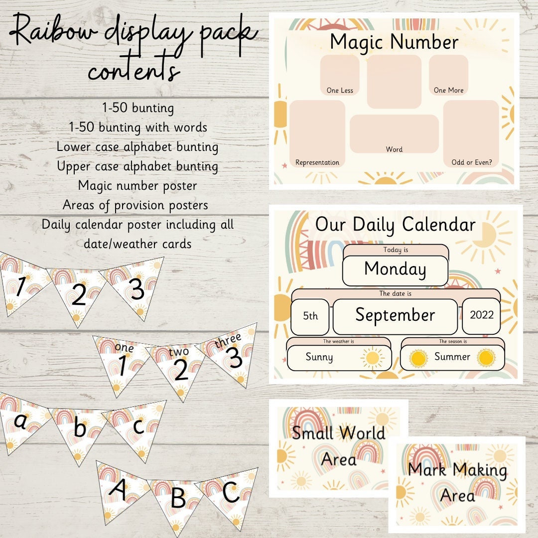 Classroom Display Resource Pack Rainbow Theme || Daily Calendar ...