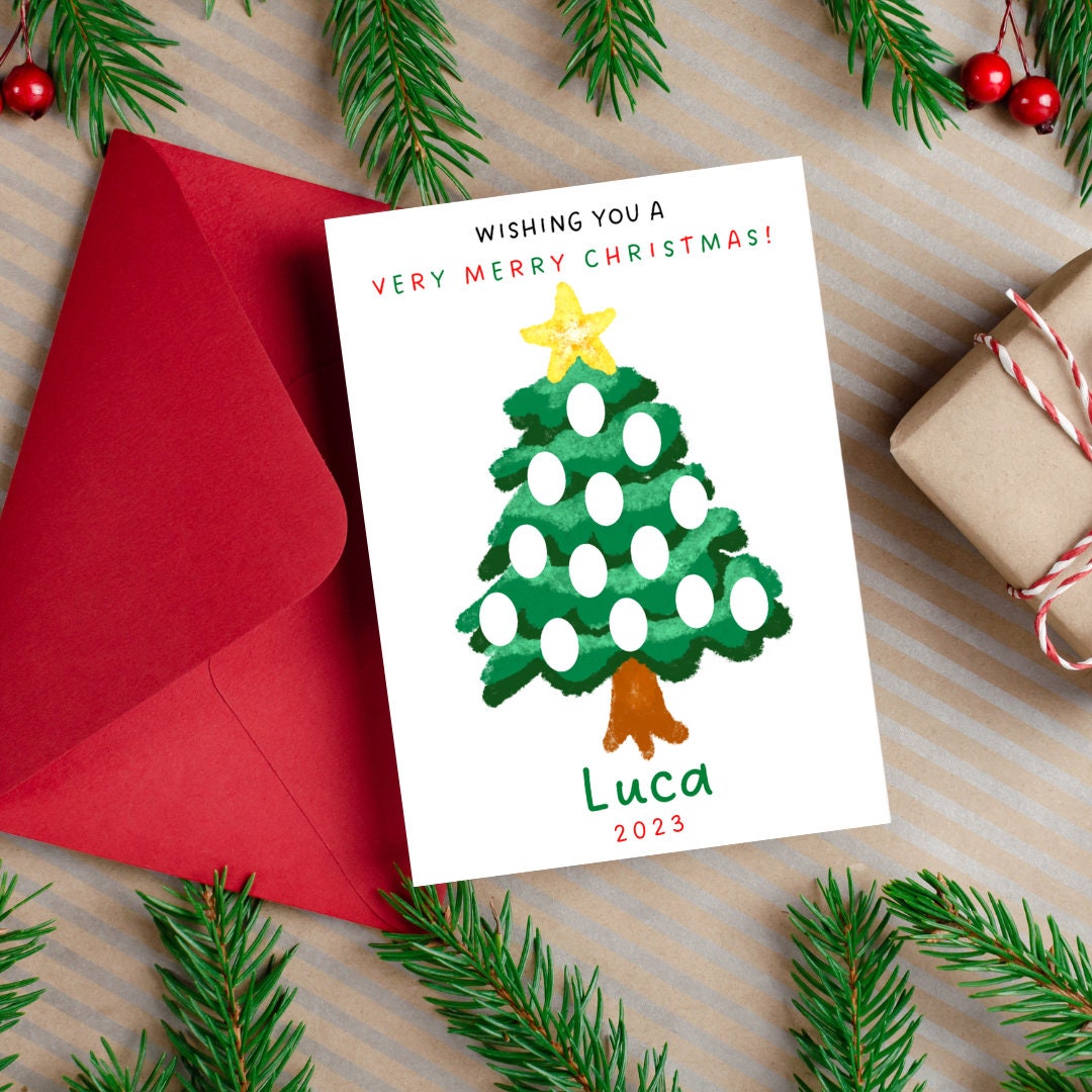 Fingerprint Christmas Tree Card Personalised Christmas - Etsy UK