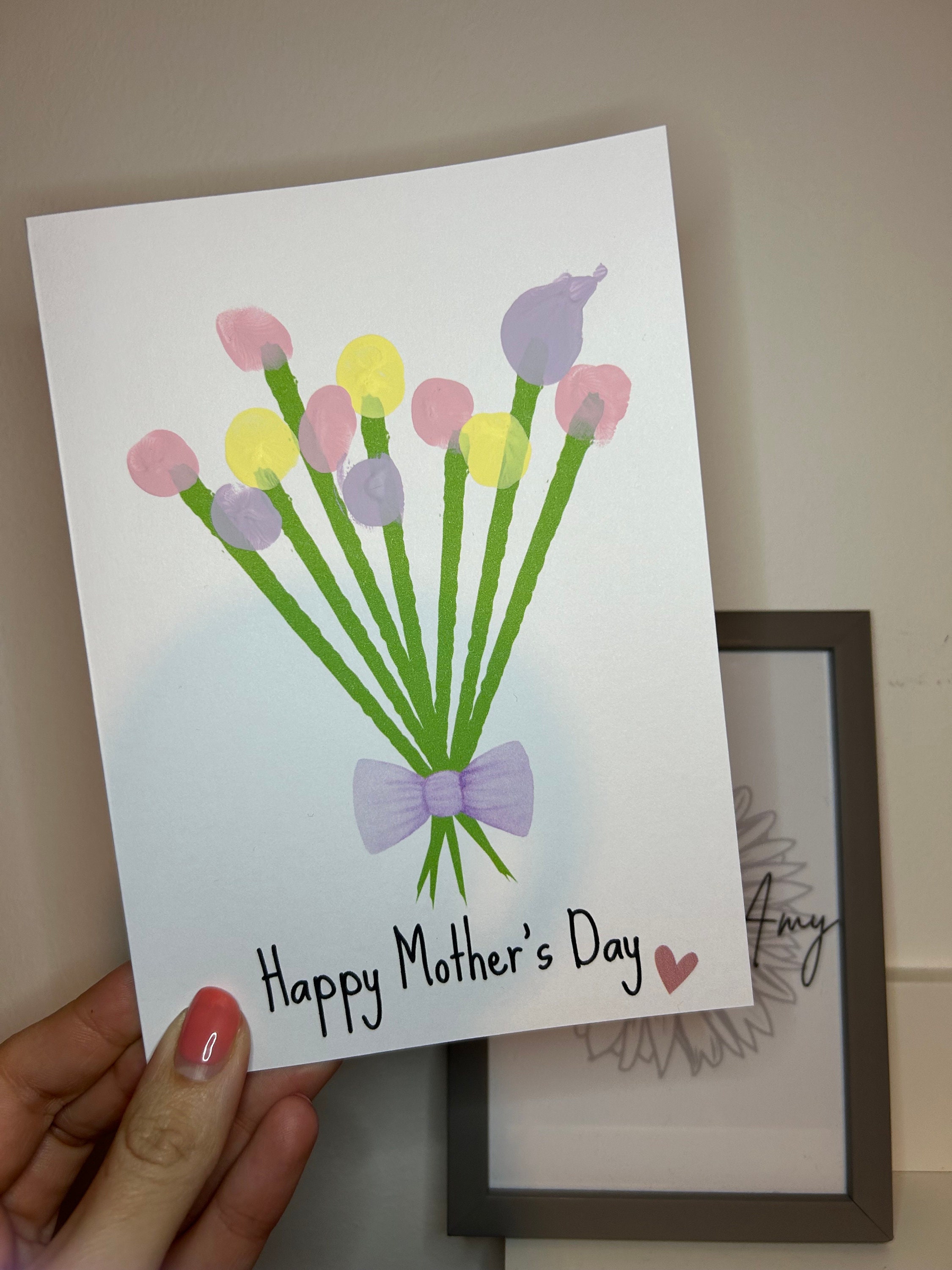 Fingerprint Flower Bouquet Mother's Day Card Pretty Flowers, Floral ...