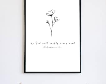 Philippians 4:19 Bible Quote Wall Art, god Will Fully Supply Your Every ...