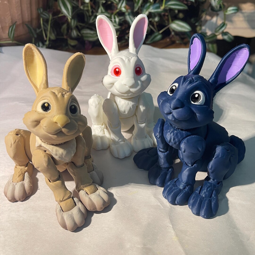 Posable Rabbit Figurine | 3D Printed Bunny | Albino, Dark Blue, Sable ...