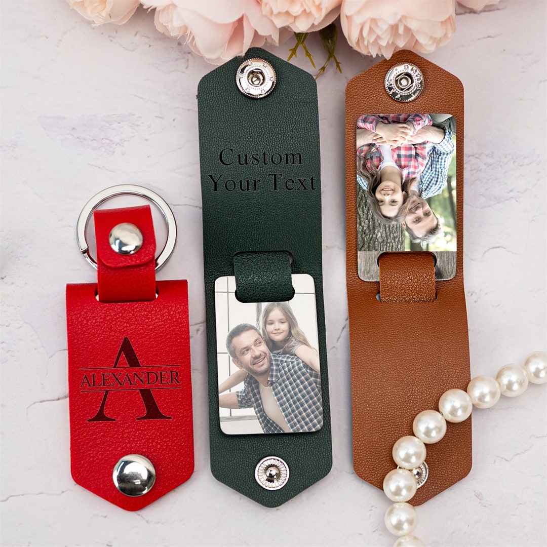 Personalized Mens Leather Keychain With Photo,metal Tag Photo Keychain ...