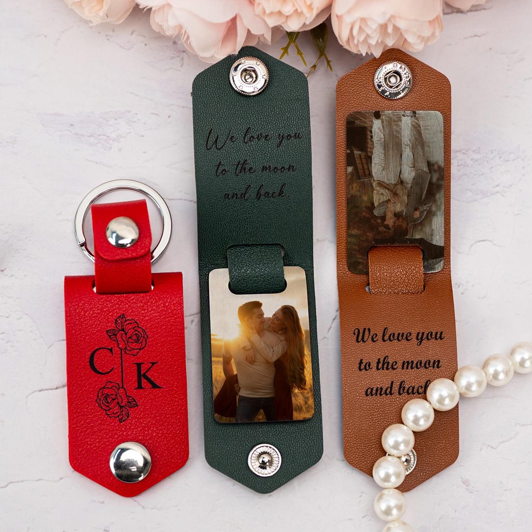 Custom Leather Keychain With Photo, Wedding Anniversary Gift ...