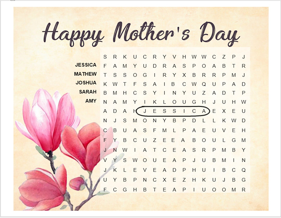 DIY Mother's Day Word Search | Gift for Mom | Printable & Customizable ...