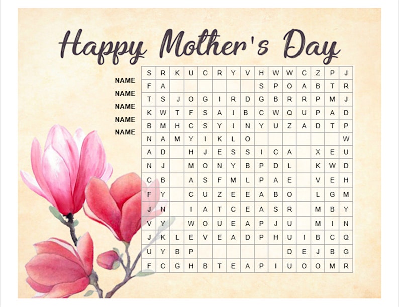 DIY Mother's Day Word Search | Gift for Mom | Printable & Customizable ...