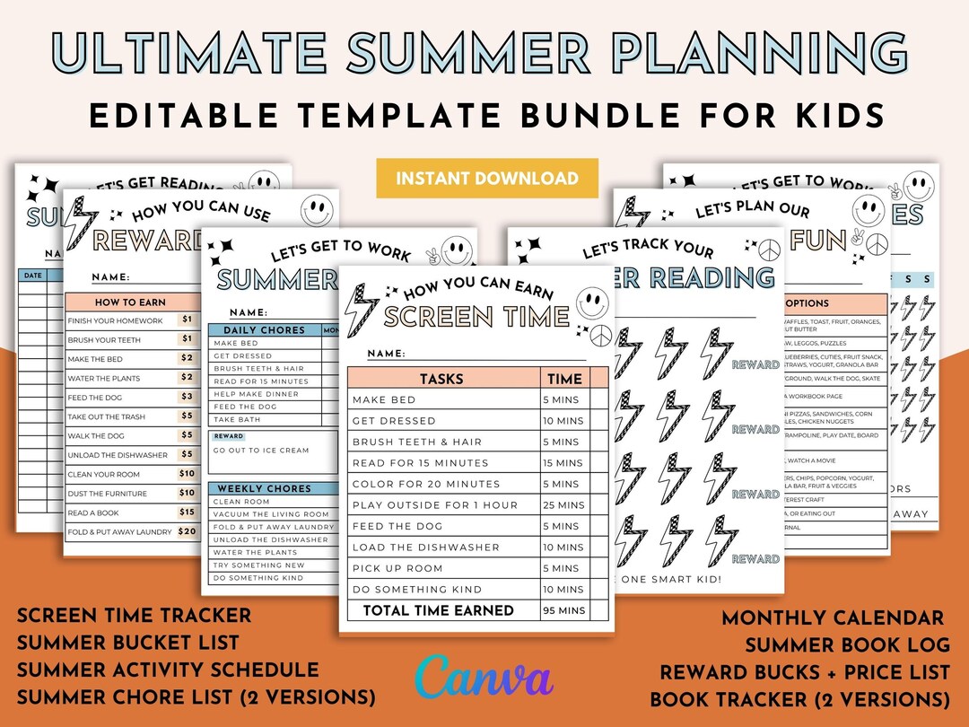 Kids Summer Schedule Editable Summer Chore Chart Kids Summer Checklist ...