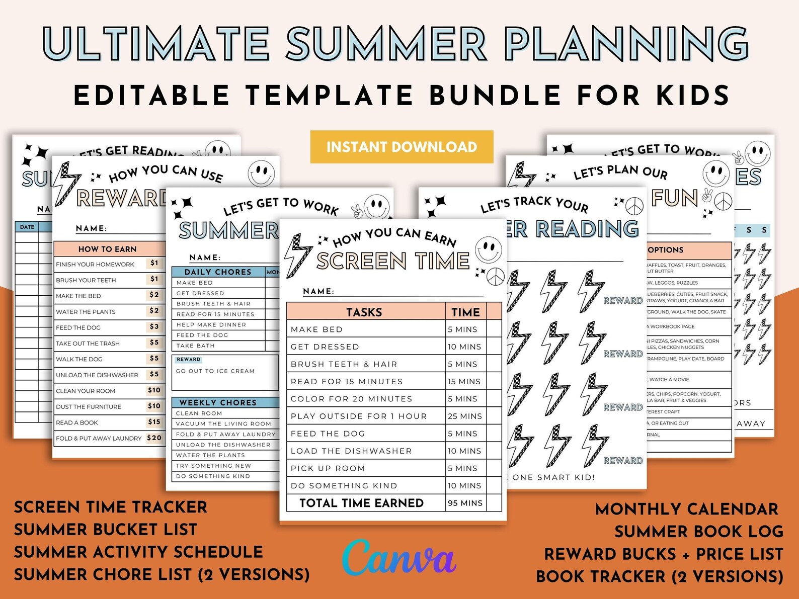 Kids Summer Schedule Editable Summer Chore Chart Kids Summer Checklist ...