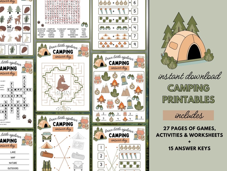 Camping Activities Printables Kids Games for Summer Break Road Trip ...