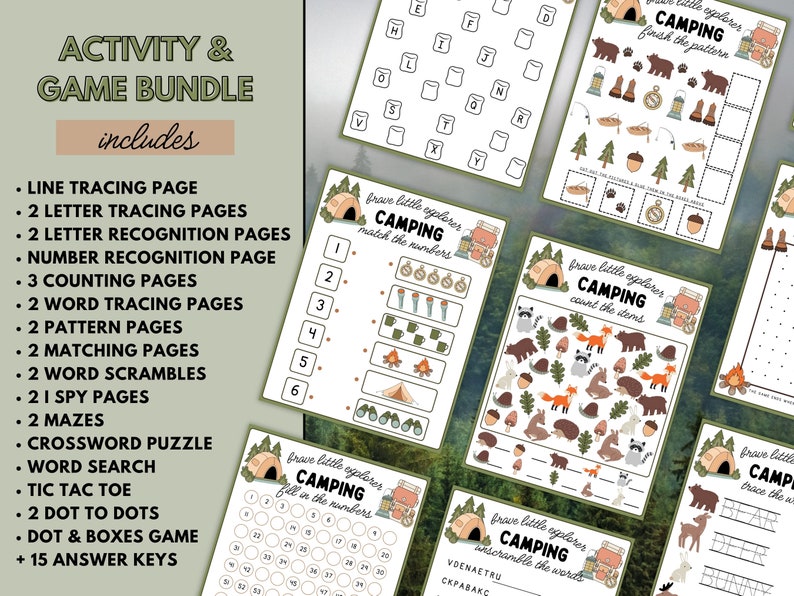 Camping Activities Printables Kids Games for Summer Break Road Trip ...