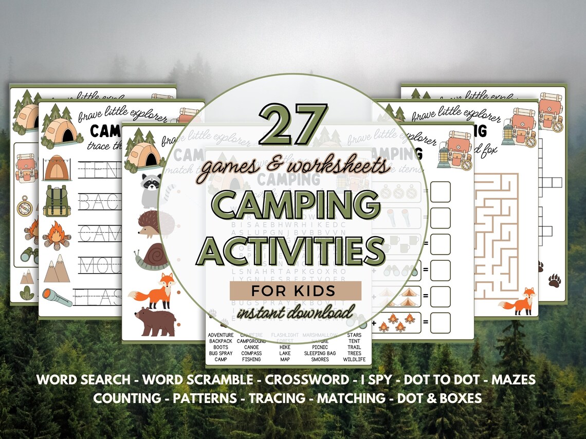 Camping Activities Printables Kids Games for Summer Break Road Trip ...