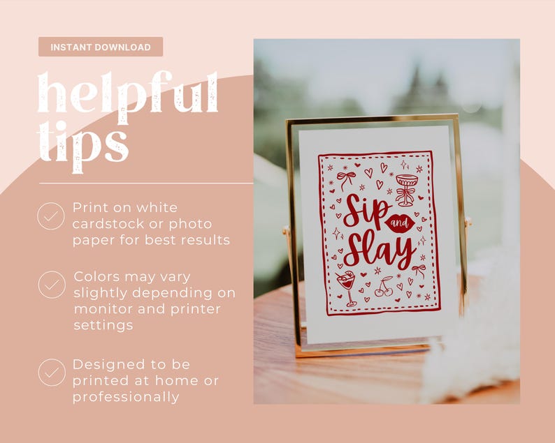 Sip and Slay Valentine’s Day Sign Galentine’s Day Party Printable Funny ...